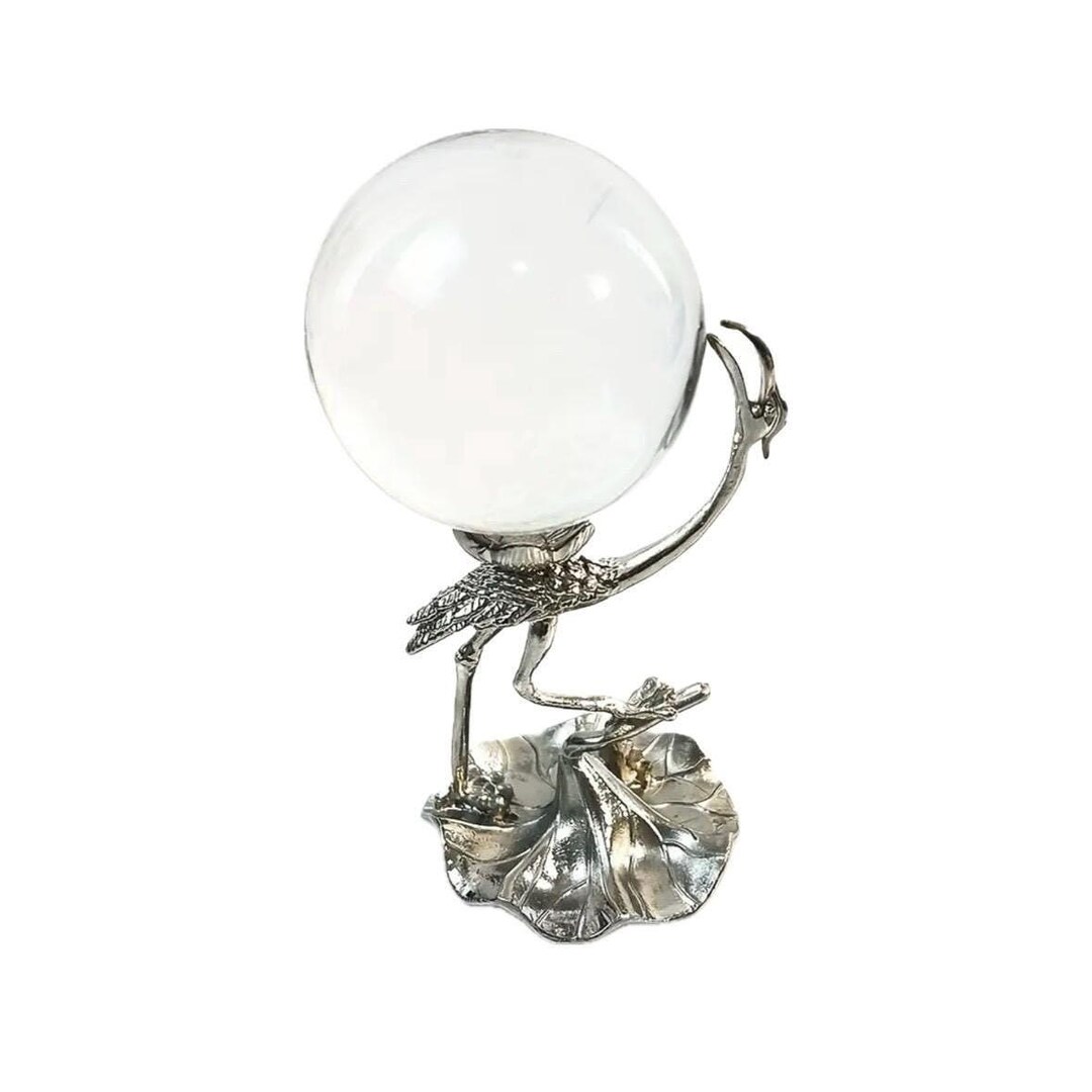 Silver Stork Crystal Sphere Stand: Metal Bird Ball Display Holder - Etsy