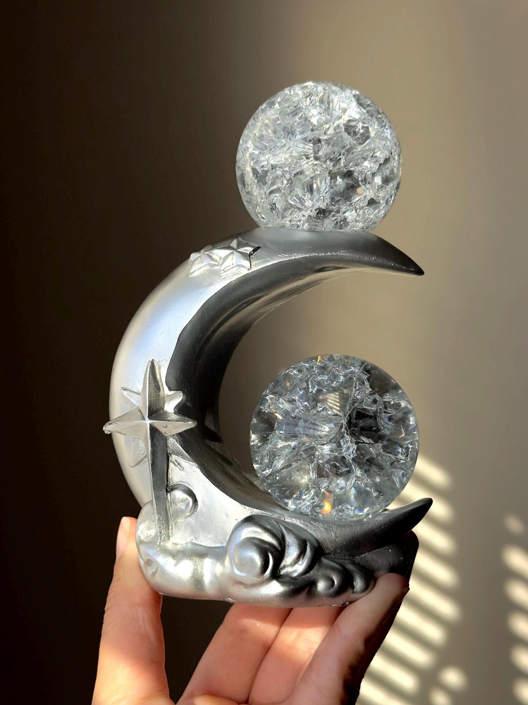 Silver Crescent Moon Sphere Stand: Resin Crystal Ball Display Holder - Etsy