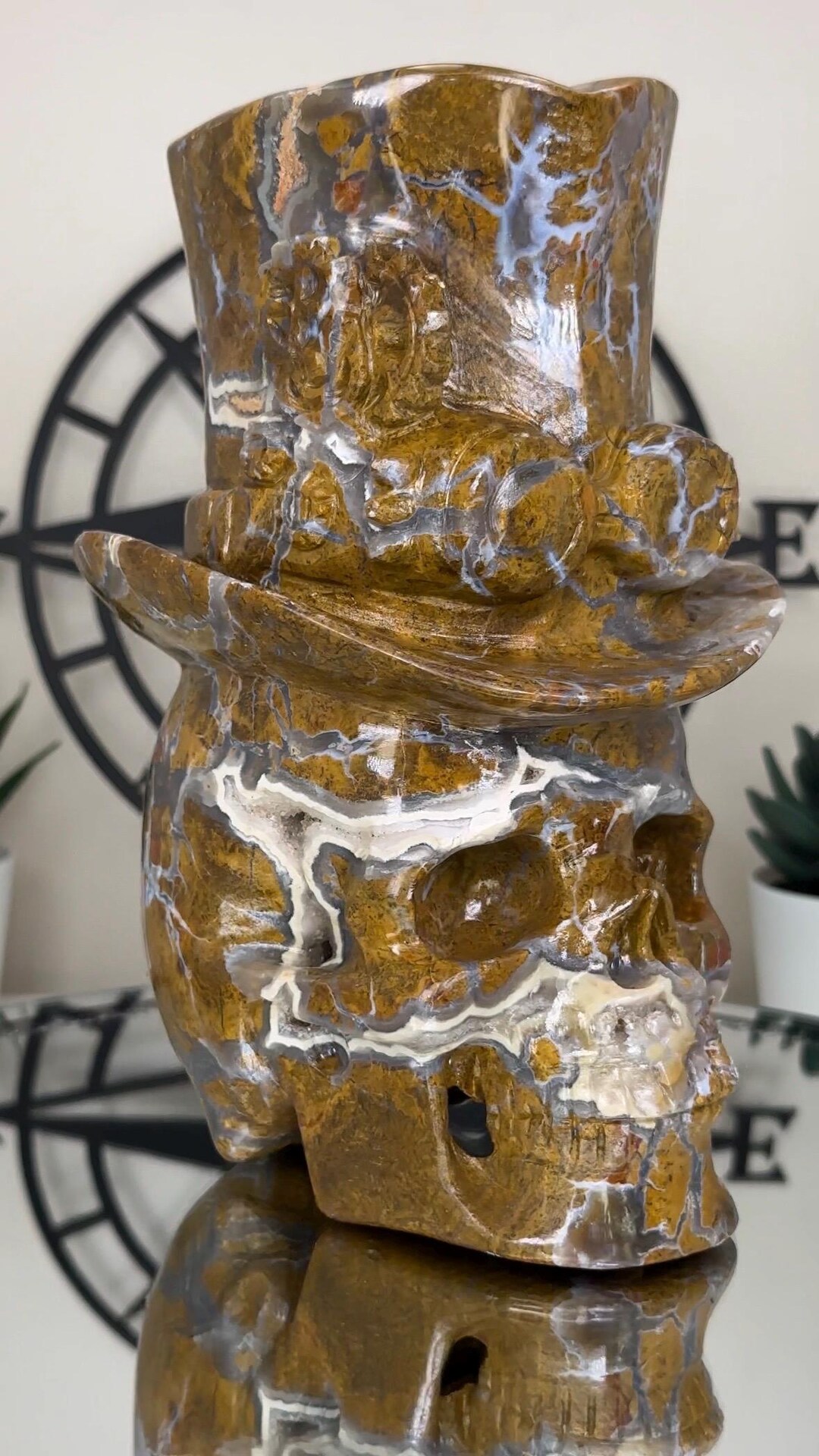 7lb , 7.75” Brecciated Jasper Crystal Skull : Top Hat With Goggles ...