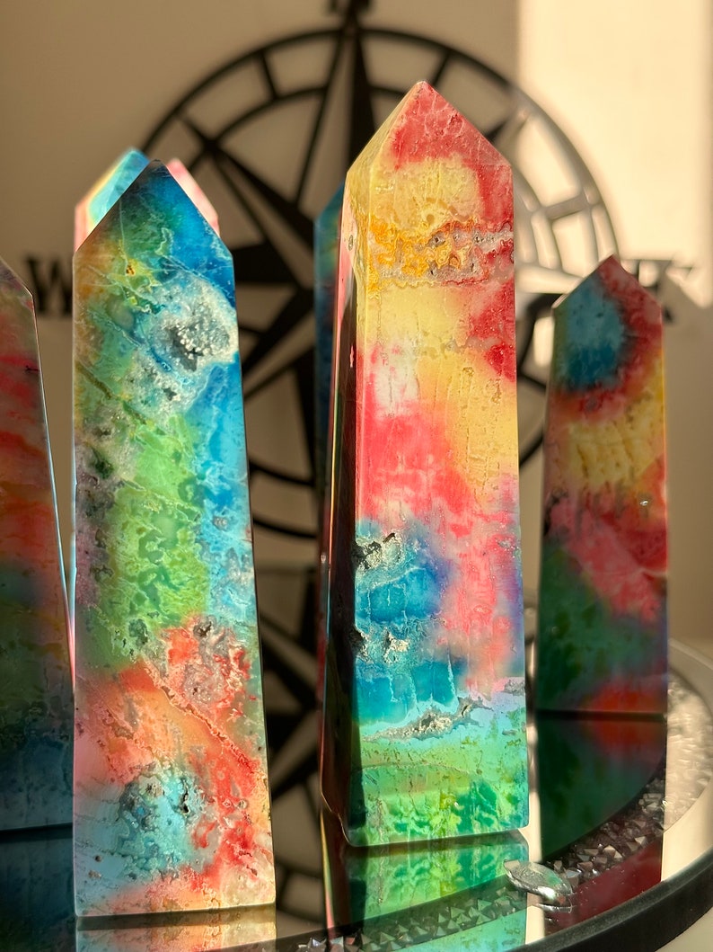Rainbow Crystal Tower Color-enhanced Snow Agate Plume Agate - Etsy