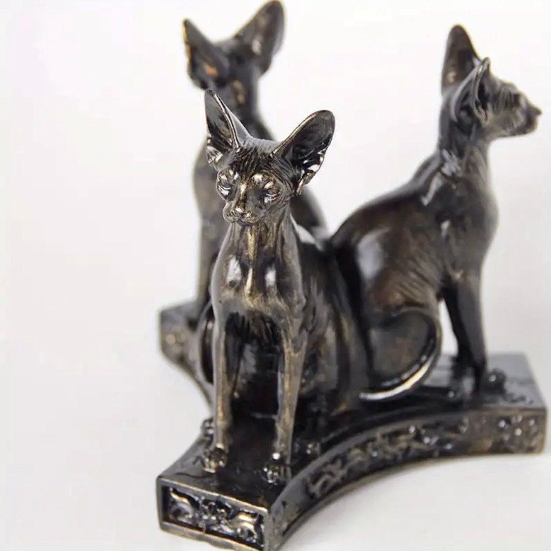 Triple Sphynx Cats Crystal Sphere Display Cat Crystal Ball Stand Cats ...