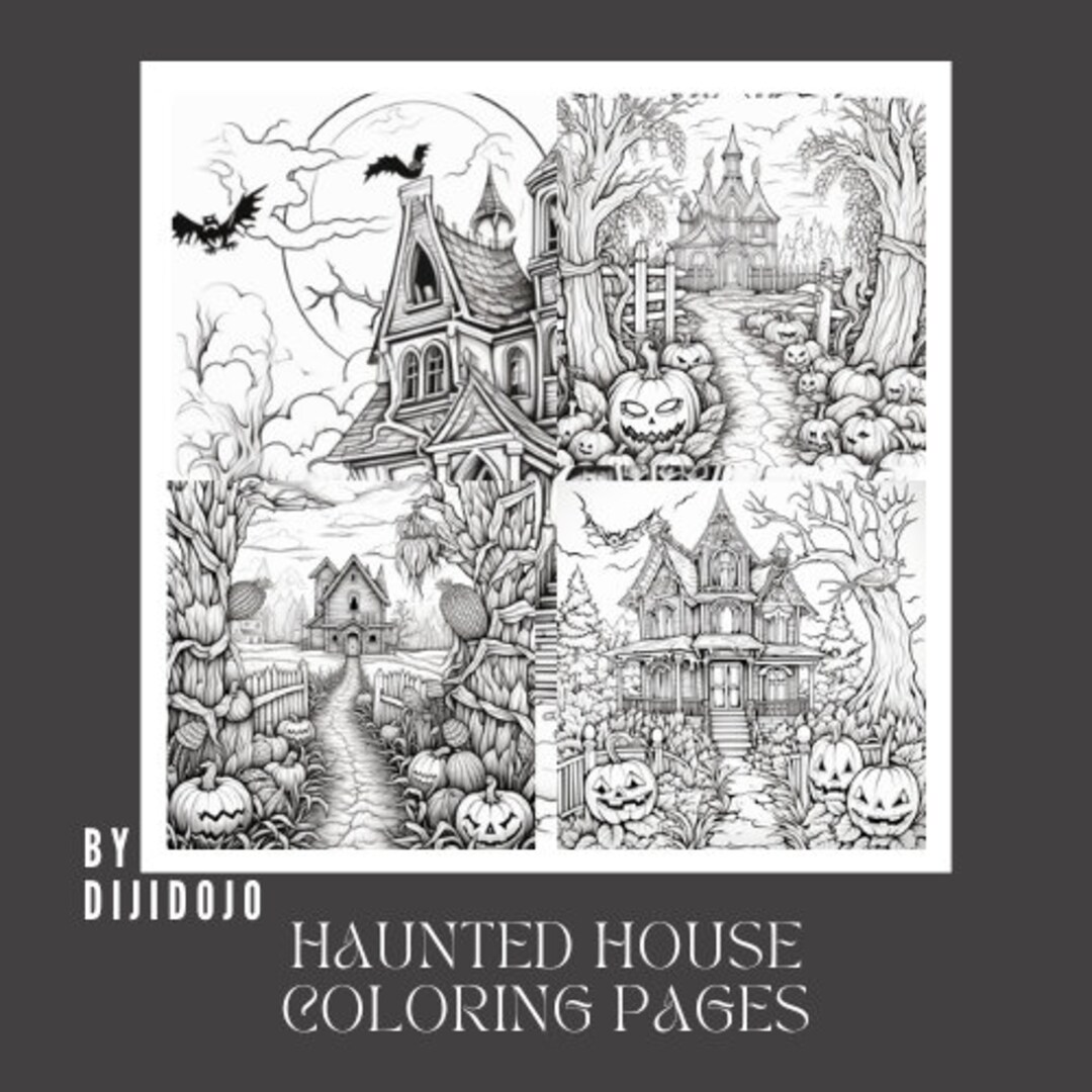 10 Halloween Themed, Haunted House, Coloring Pages, for Kids, Teens ...