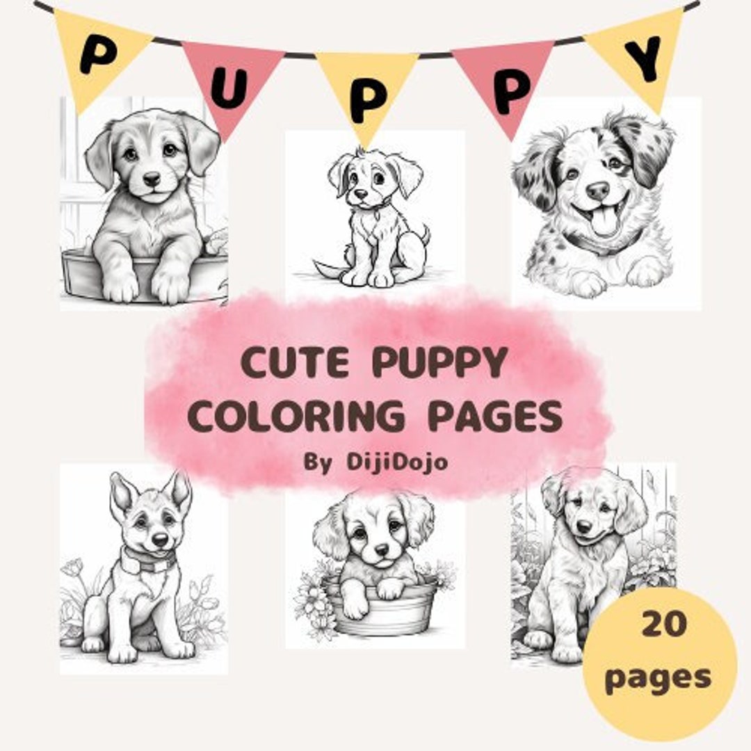 Cute Puppy, 20 Coloring Pages Printable PNG Download for Kids + Adults ...