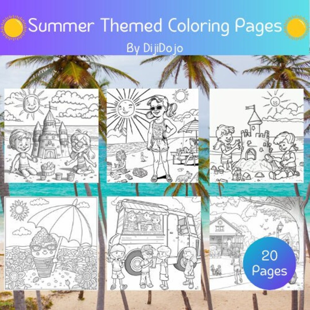 Summer Themed Coloring Pages Printable, Summer Activities, Digital ...