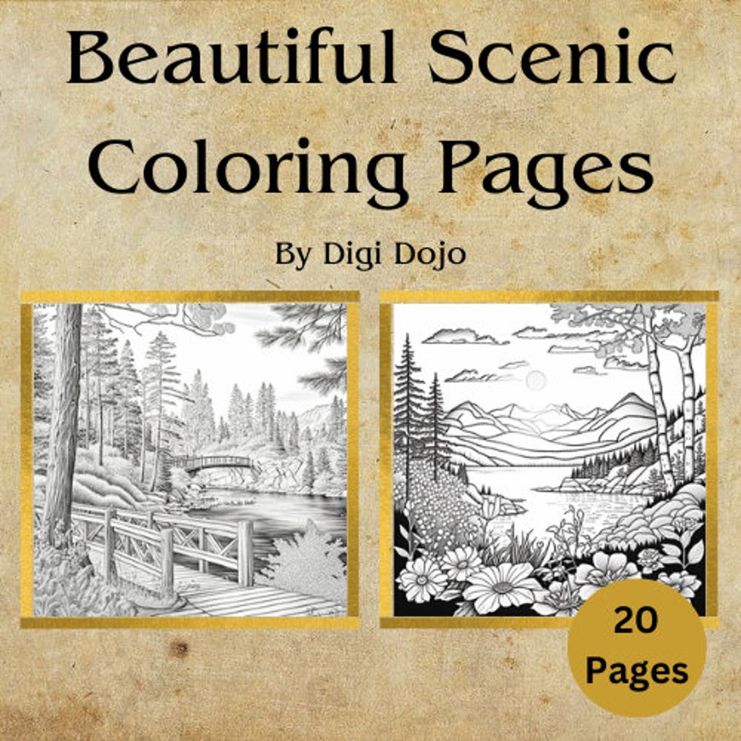 20 Beautiful Scenic Coloring Pages Printable Download | Instant PNG ...