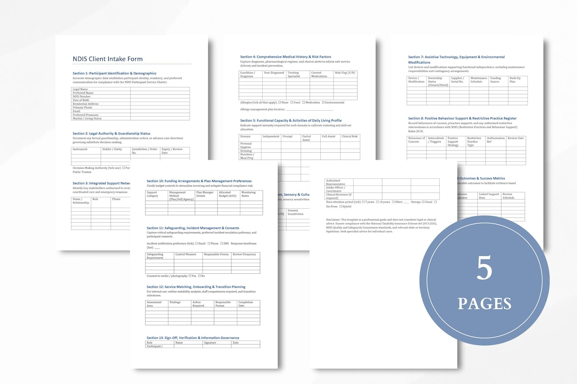 NDIS Client Intake Form Word Document for Participant Risk Consent ...