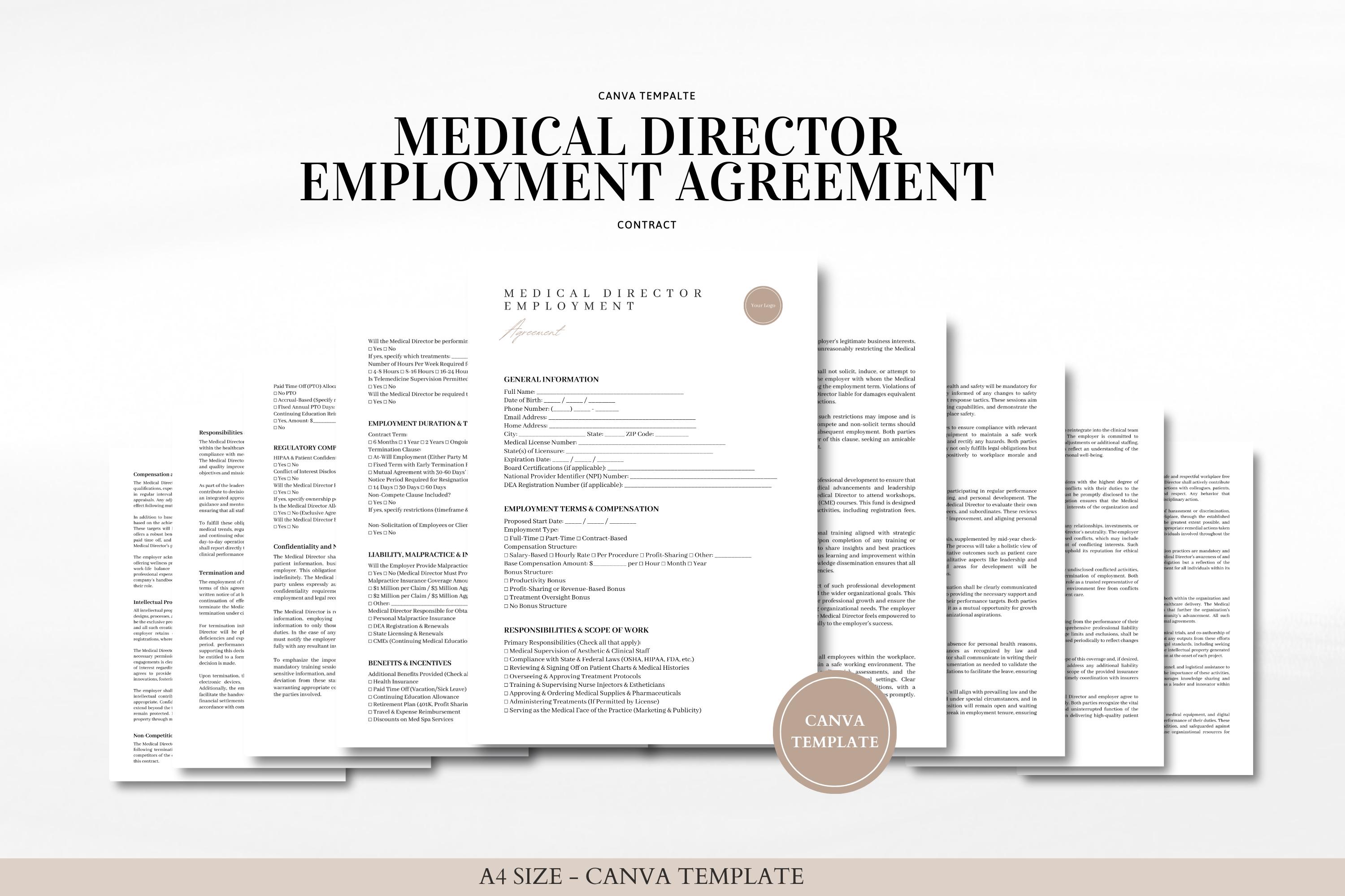 Medical Director Employment Agreement Canva Template | Med Spa Hiring ...