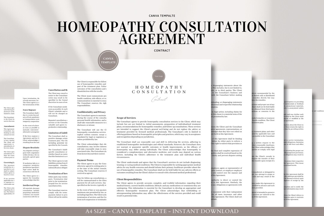 Homeopathy Consultation Agreement Canva Template | Editable Legal ...