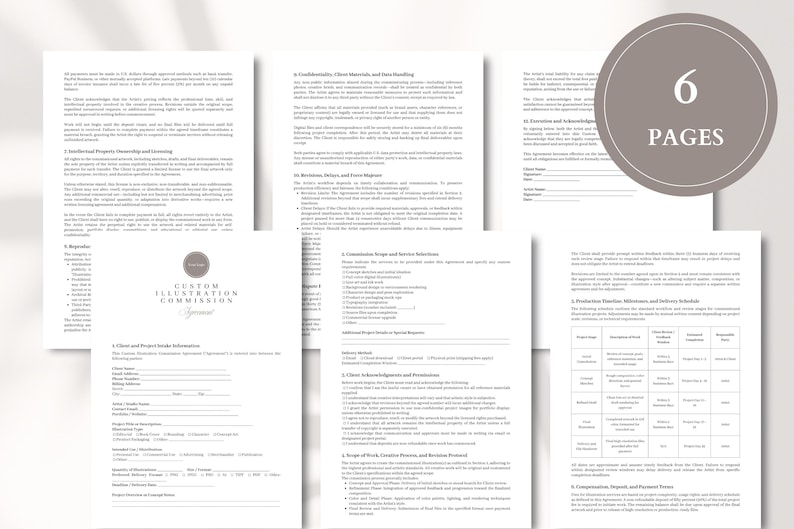 Custom Illustration Commission Agreement Template, Editable Artist ...