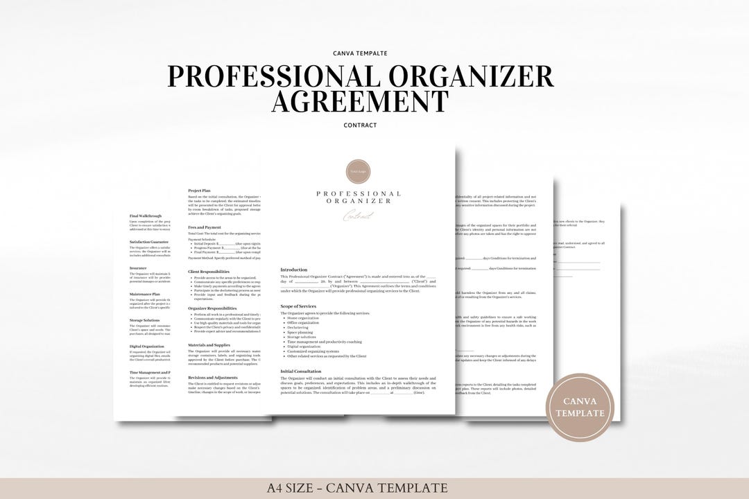 Professional Organizer Contract Canva Template | Customizable Home and ...