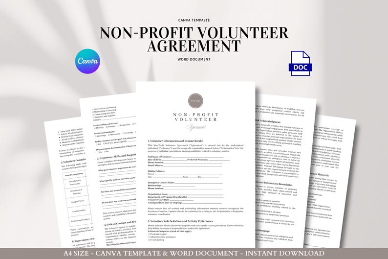 Volunteer Agreement Template for Non-profit Organizations, Community ...
