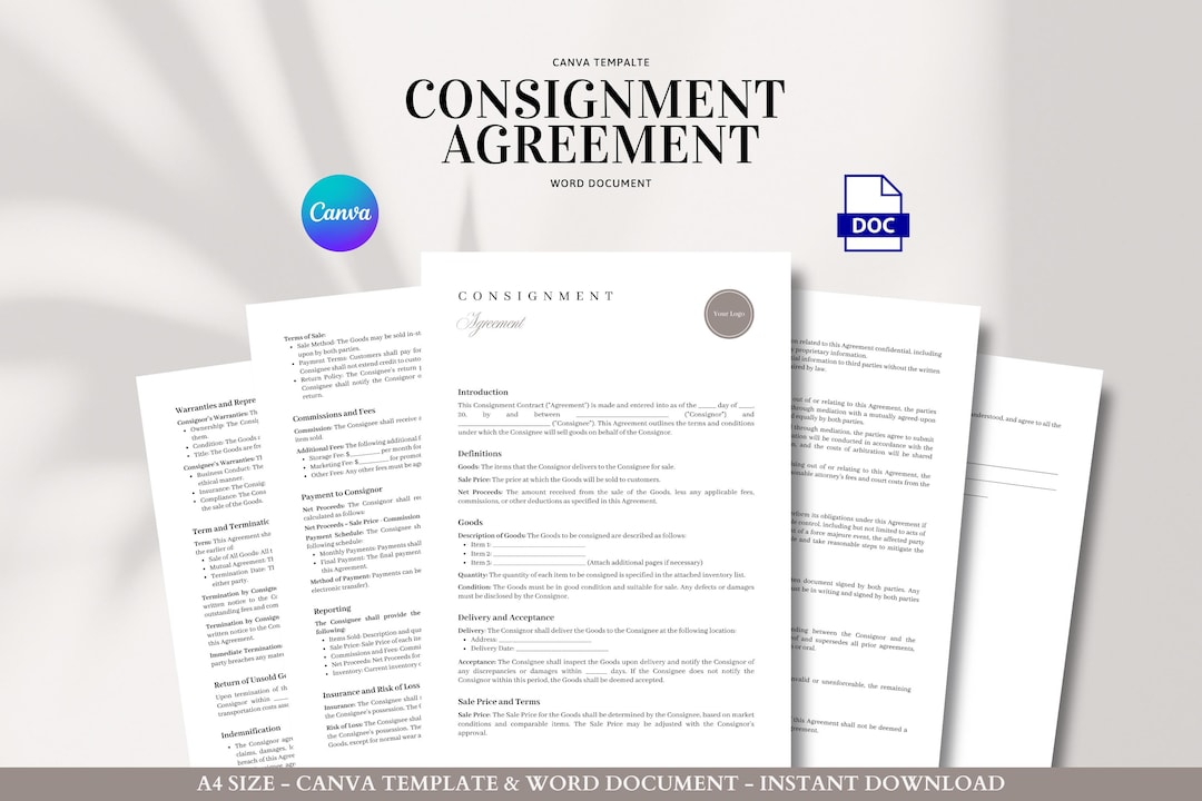 Consignment Agreement Template Editable Sales Contract for Boutique ...