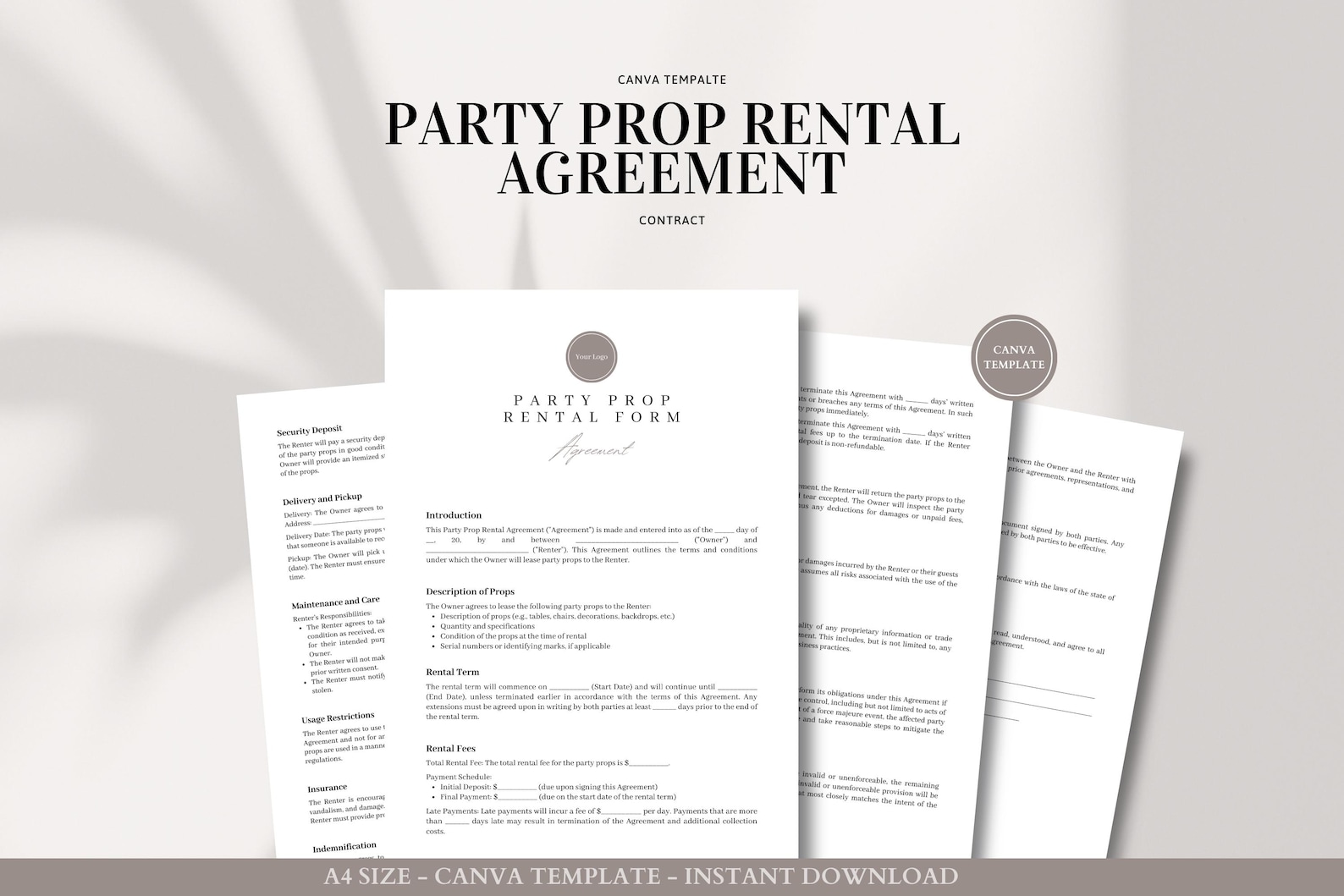 Party Prop Rental Agreement Canva Template | Professional Event Rental ...
