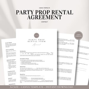 Party Prop Rental Agreement Canva Template | Professional Event Rental ...