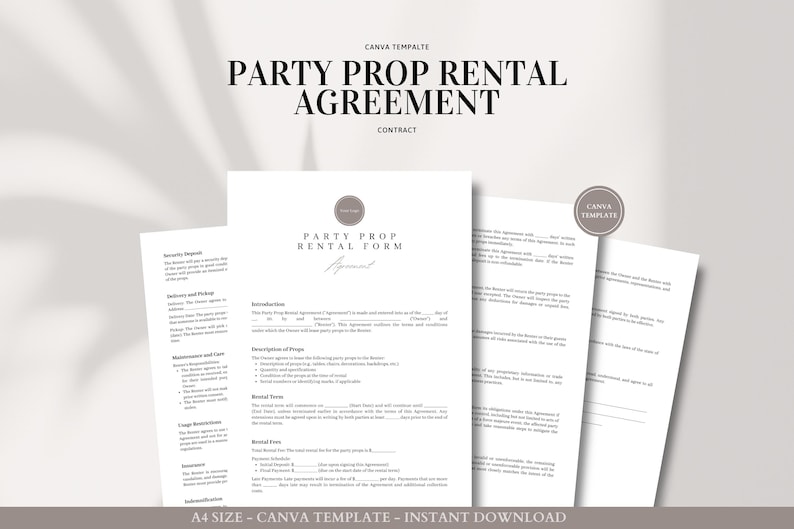 Party Prop Rental Agreement Canva Template | Professional Event Rental ...