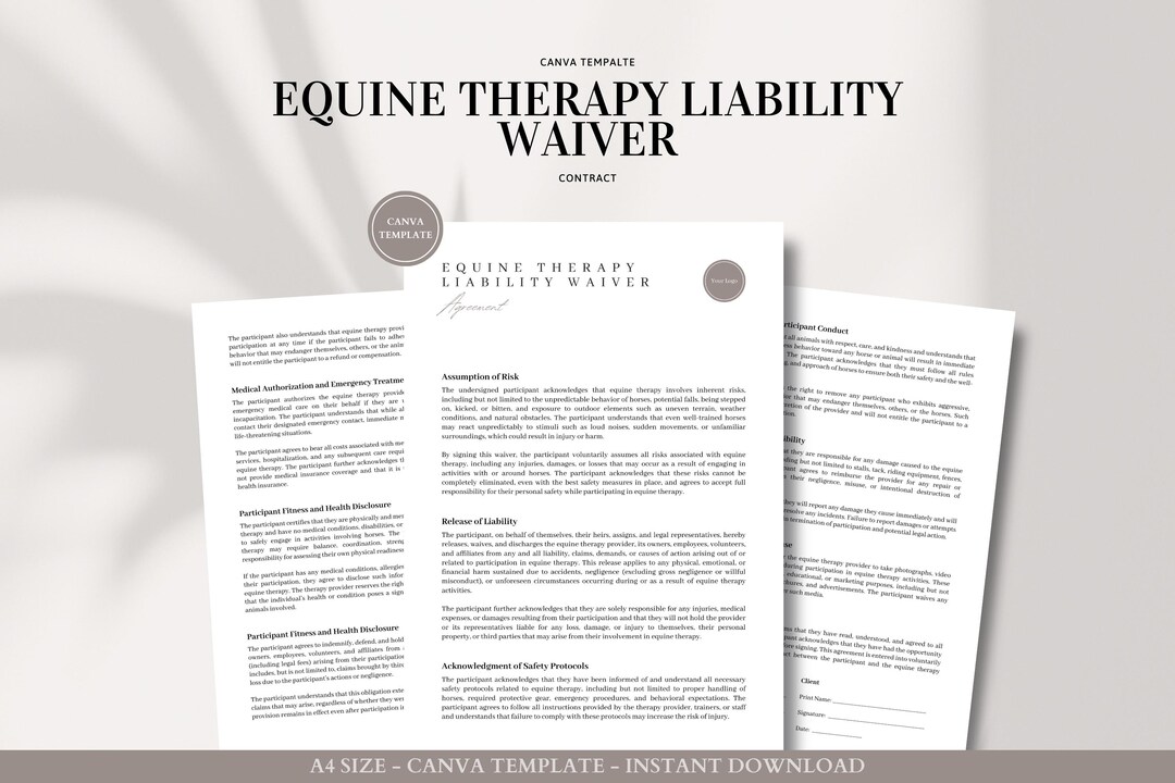 Equine Therapy Liability Waiver Canva Template for Horse Riding ...