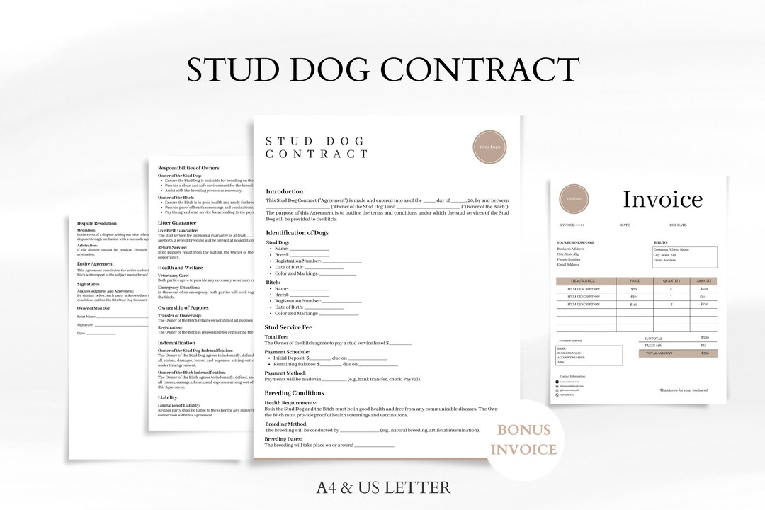 Stud Dog Contract Template Digital Download A4 & US Letter Sizes ...