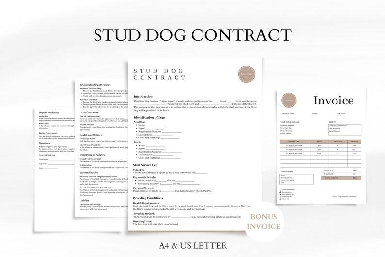 Stud Dog Contract Template Digital Download A4 & US Letter Sizes ...