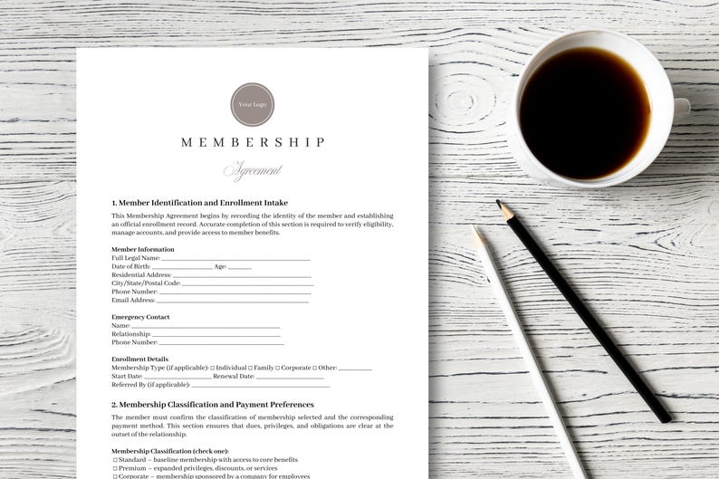 Membership Agreement Template Clubs Gyms Associations Wellness Centers ...