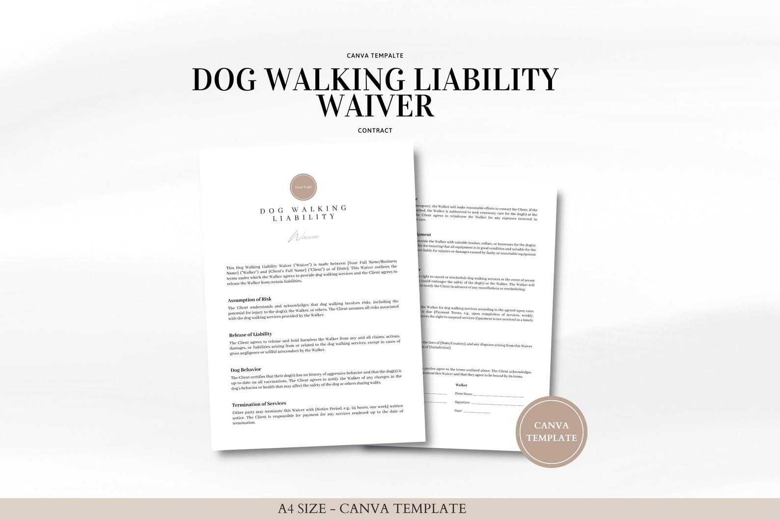 Dog Walking Liability Waiver Canva Template | Editable in Canva ...
