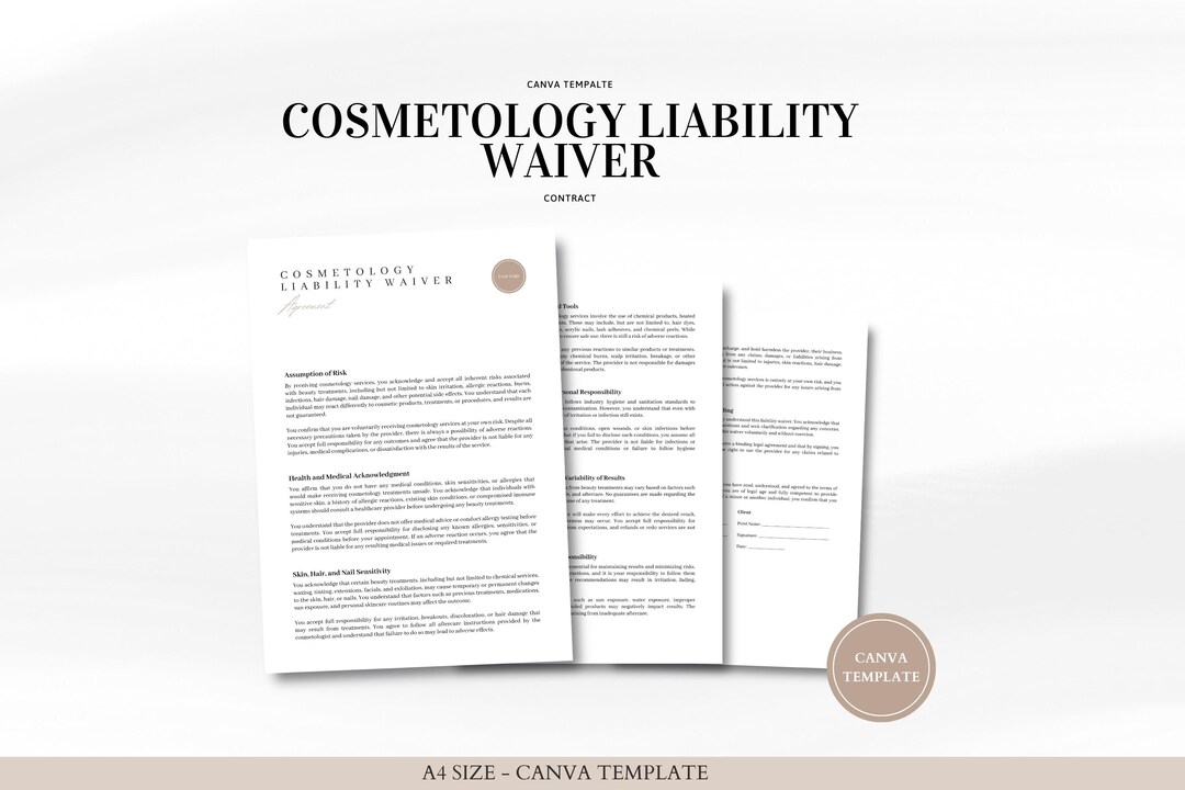 Cosmetology Liability Waiver Template Digital Download Liability Form ...