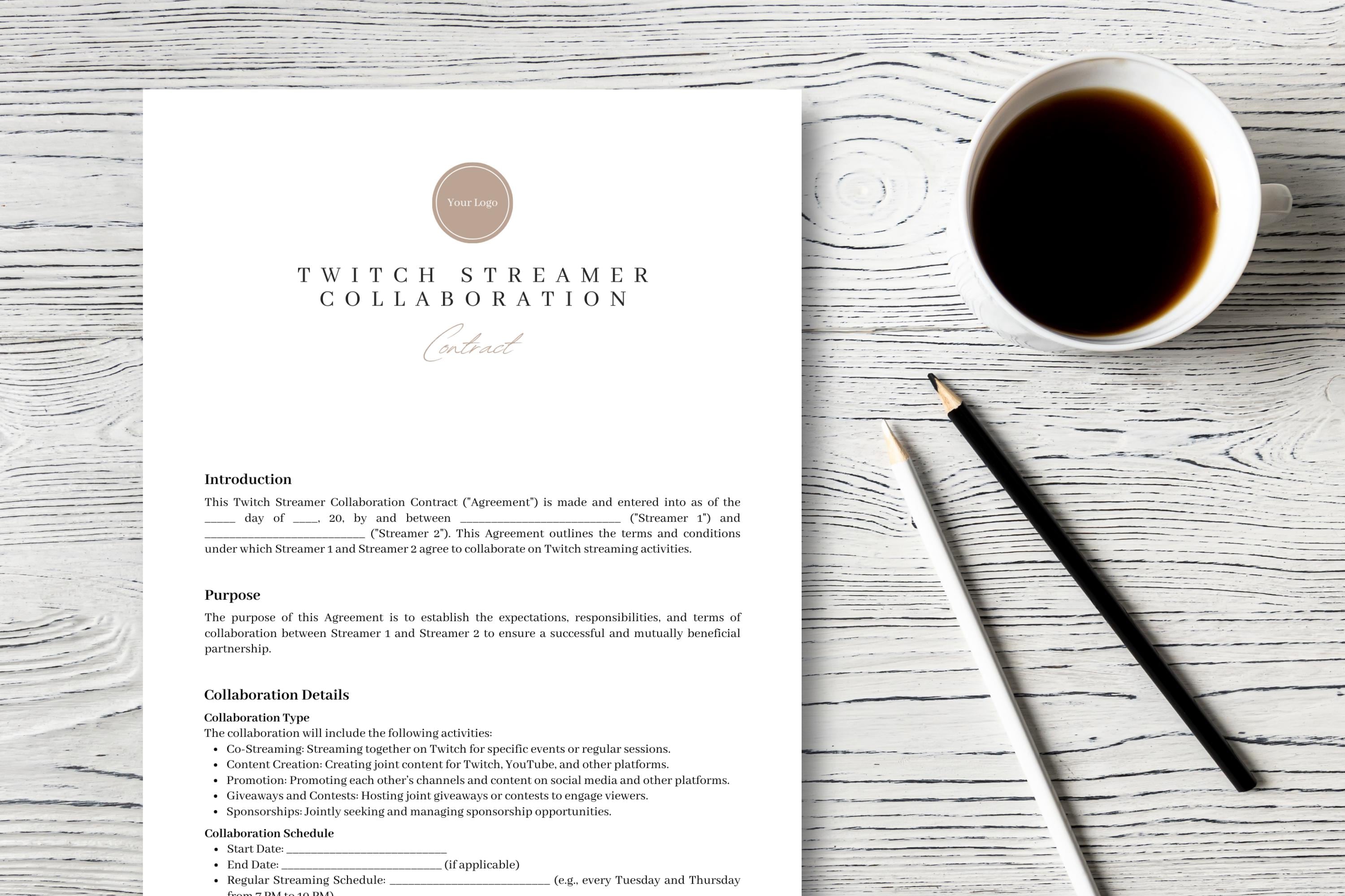 Twitch Streamer Collaboration Contract Canva Template - Professional ...
