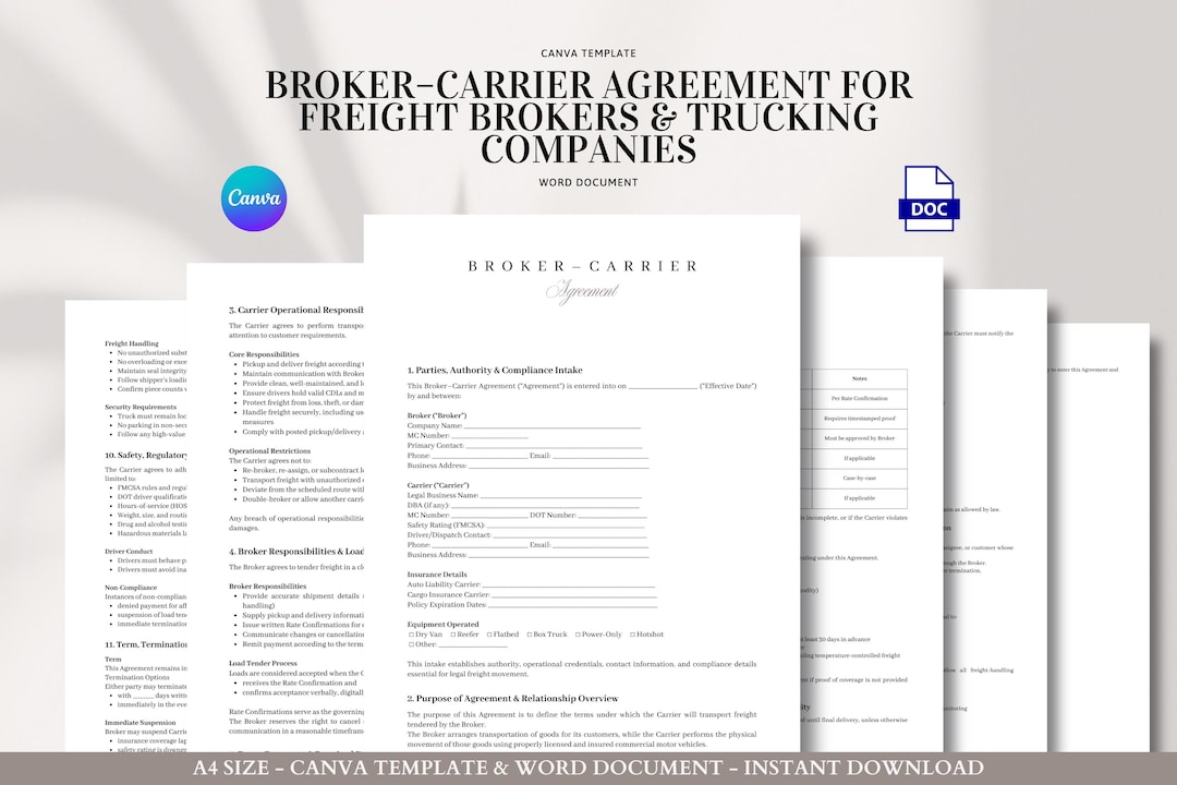 Broker–carrier Agreement Template for Freight Brokers & Trucking ...