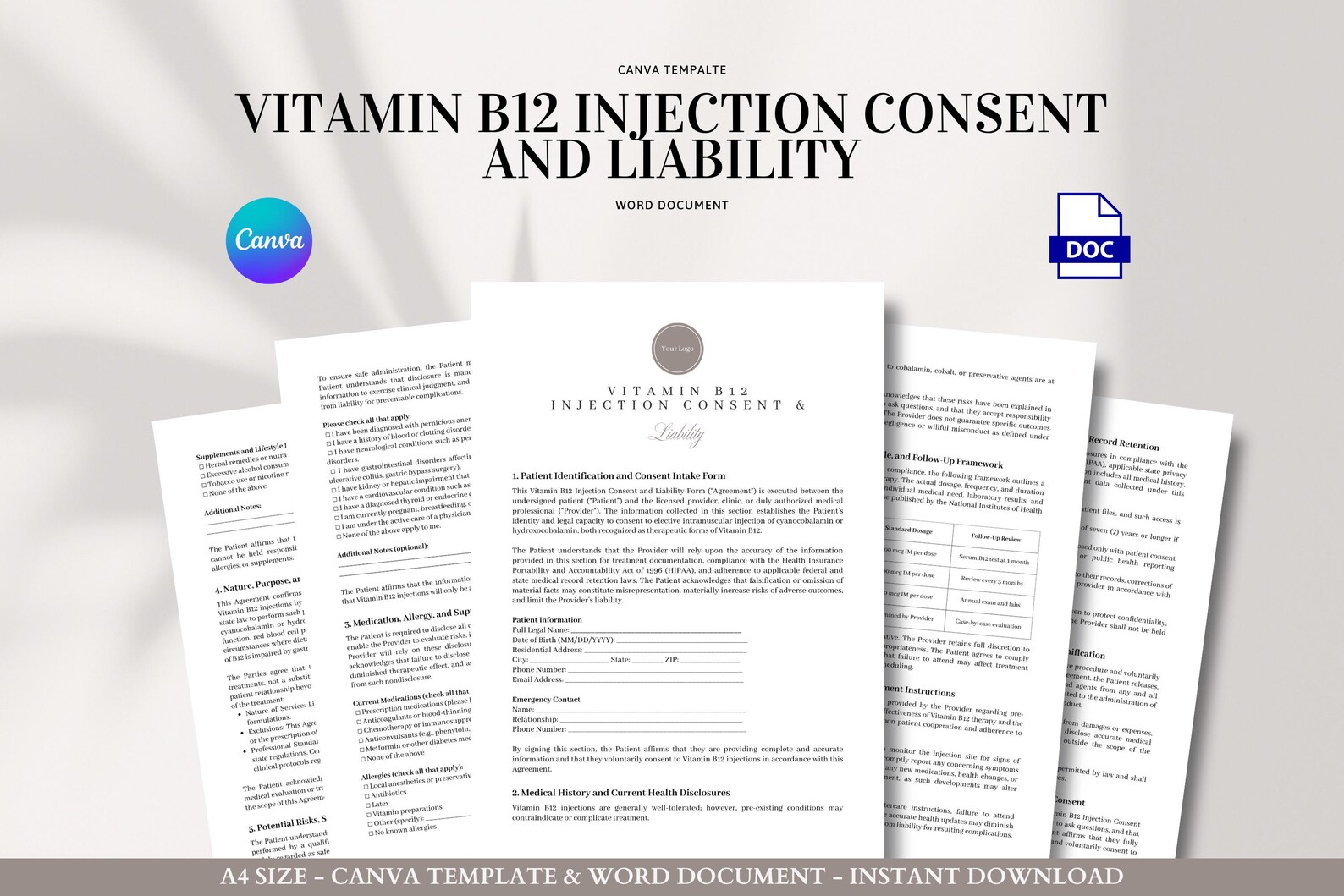 Vitamin B12 Injection Consent and Liability Waiver Form Template for ...