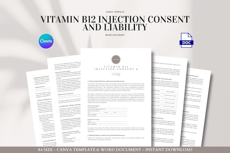 Vitamin B12 Injection Consent and Liability Waiver Form Template for ...