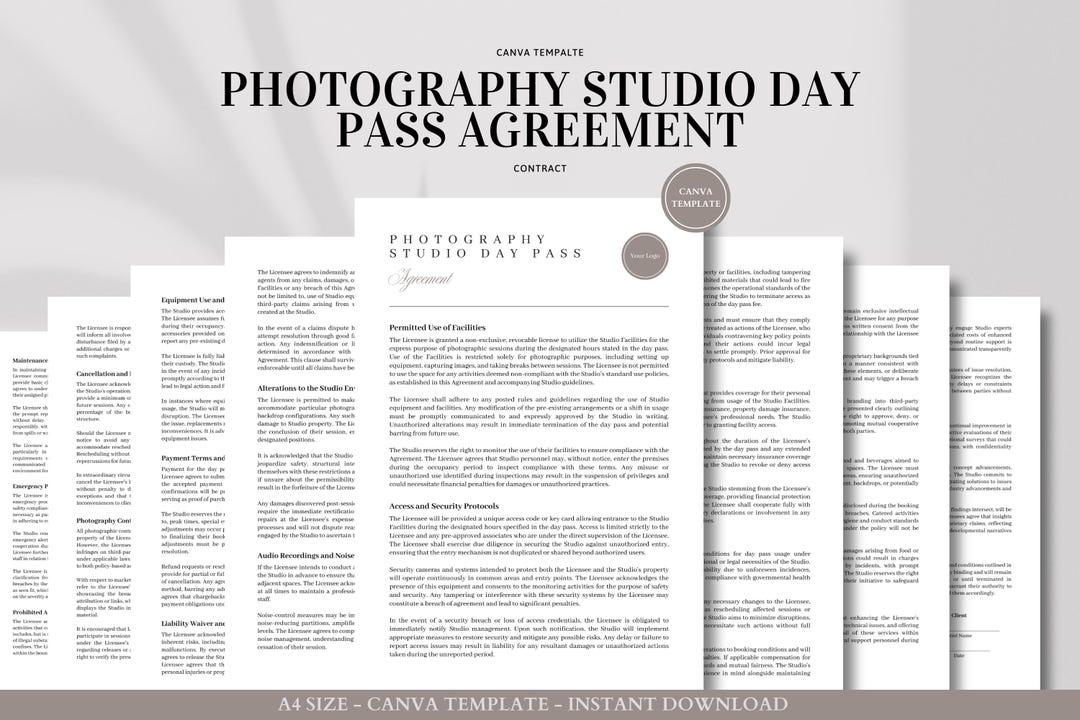 Photography Studio Day Pass Agreement | Editable Studio Rental ...