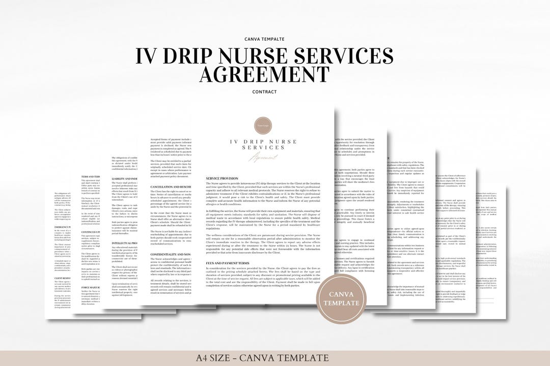 IV Drip Nurse Service Agreement Template | Contract Customizable Canva ...