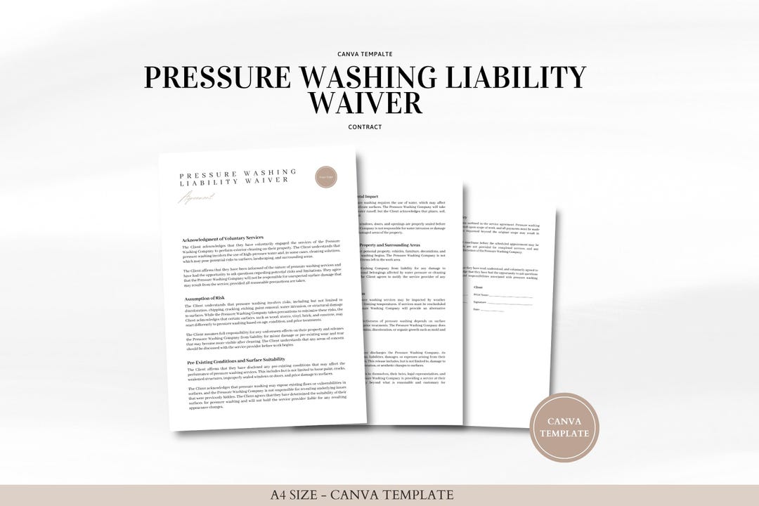 Pressure Washing Liability Waiver Template Canva Exterior Cleaning ...