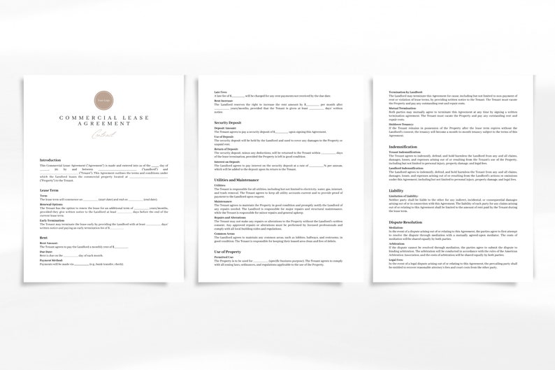 Commercial Lease Agreement Template Business Property Rental Contract ...