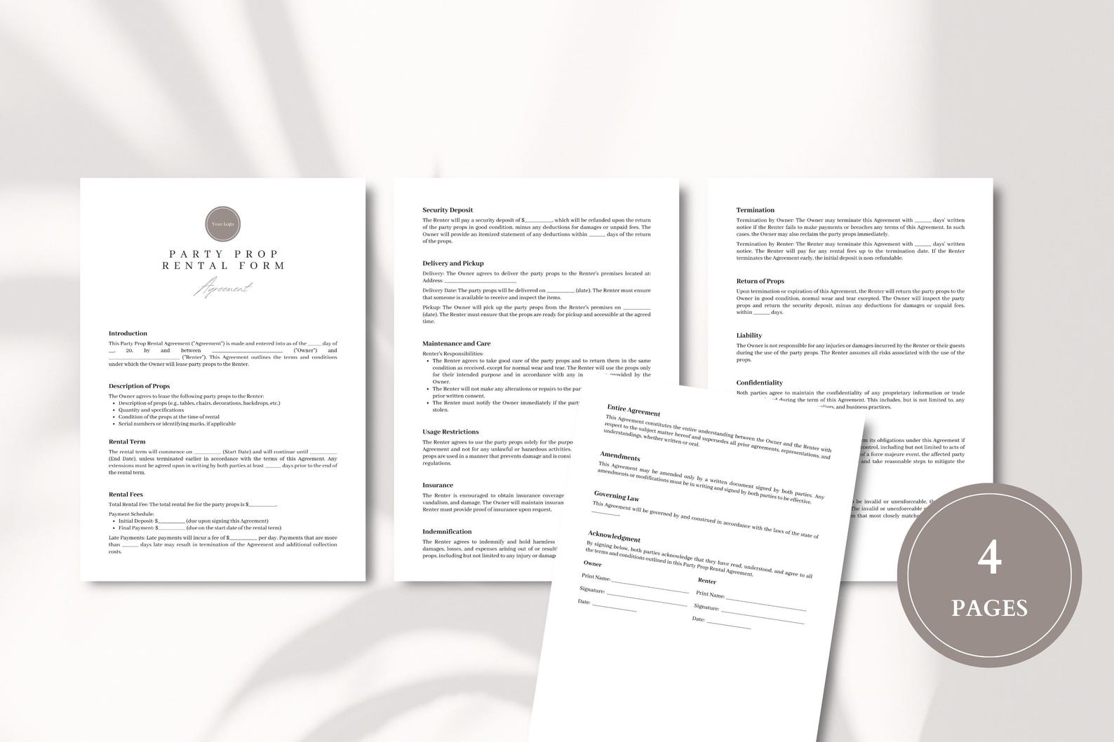 Party Prop Rental Agreement Canva Template | Professional Event Rental ...