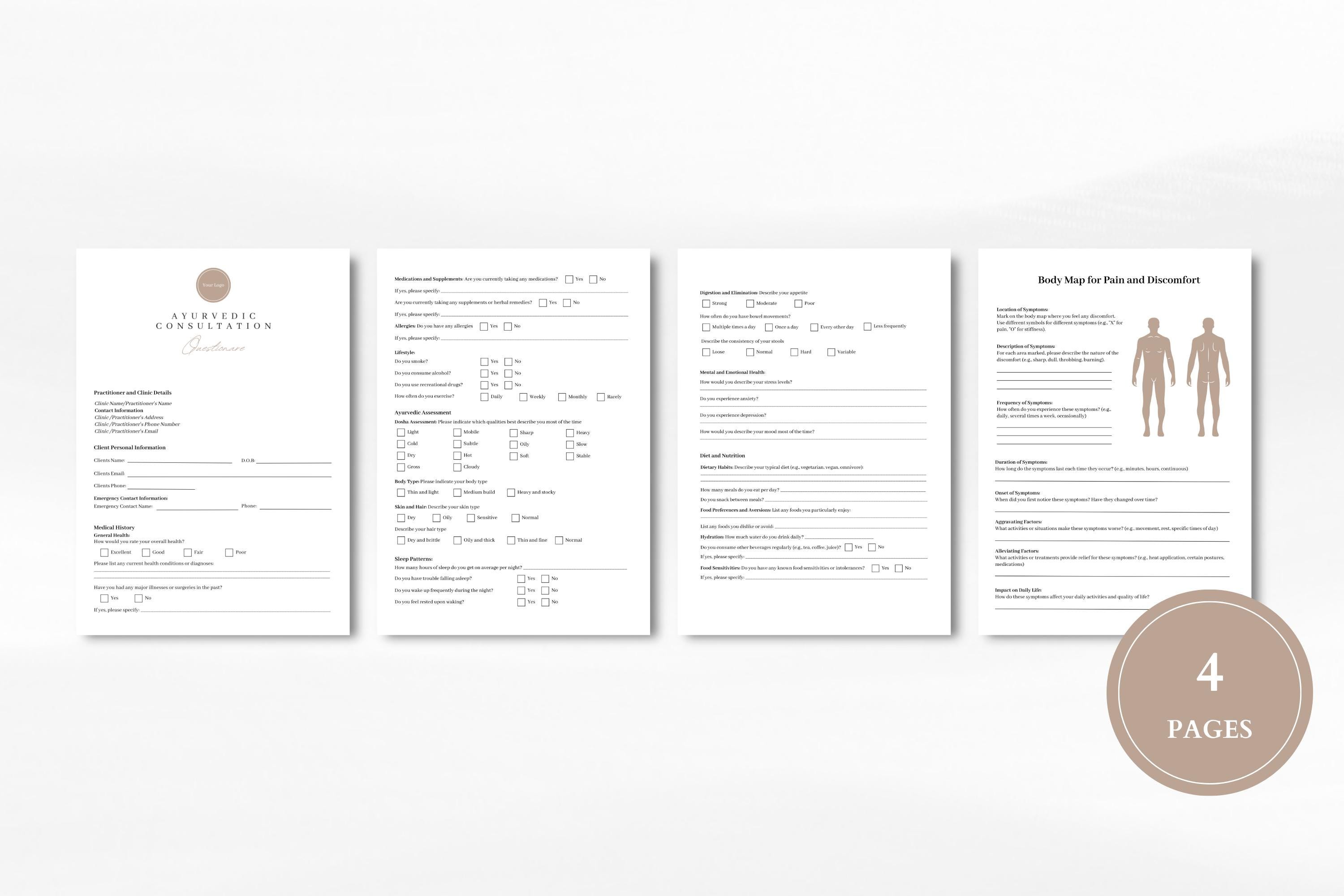 Ayurveda Client Intake Form and Questionnaire Professional Template for ...