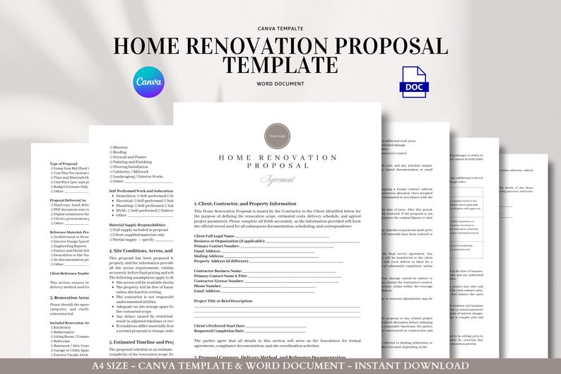 Home Renovation Proposal Template for Remodeling and Building Projects ...