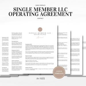Single Member LLC Operating Agreement Editable Legal Template for LLC ...