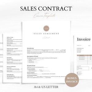 Sales Contract Template Digital Download Printable A4 & US Letter ...
