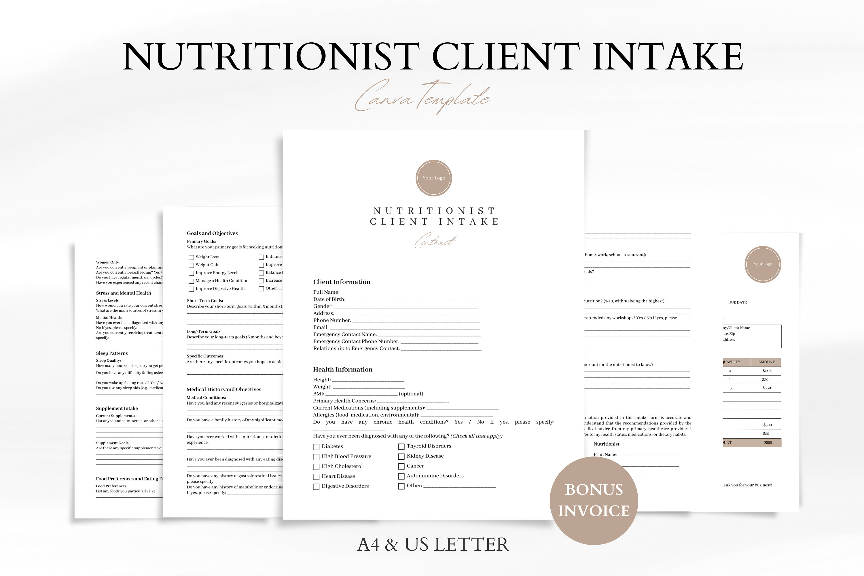 Nutritionist Client Intake Form Professional Template for Nutritional ...