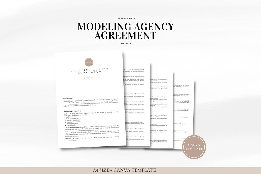 Modeling Agency Agreement Canva Template - Professional Contract for ...