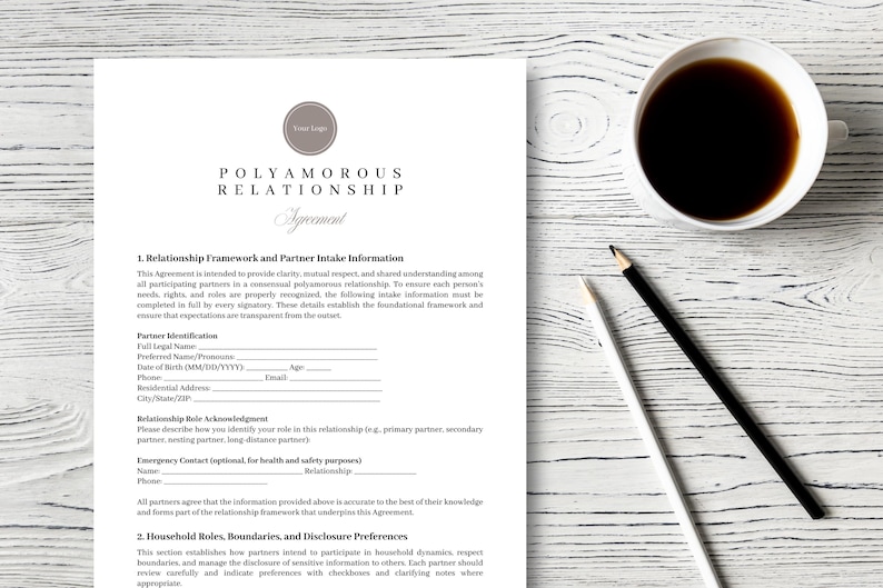 Polyamorous Relationship Agreement Contract Template for Consensual Non ...