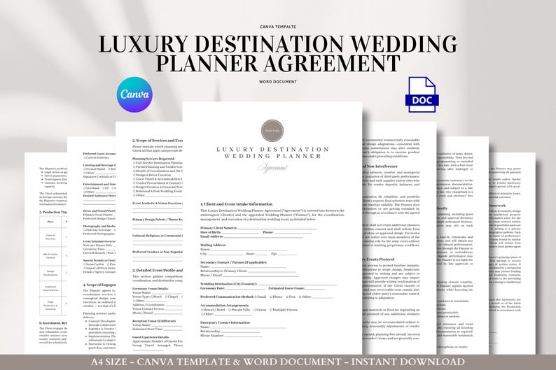 Luxury Destination Wedding Planner Agreement Template — Premium 12 ...