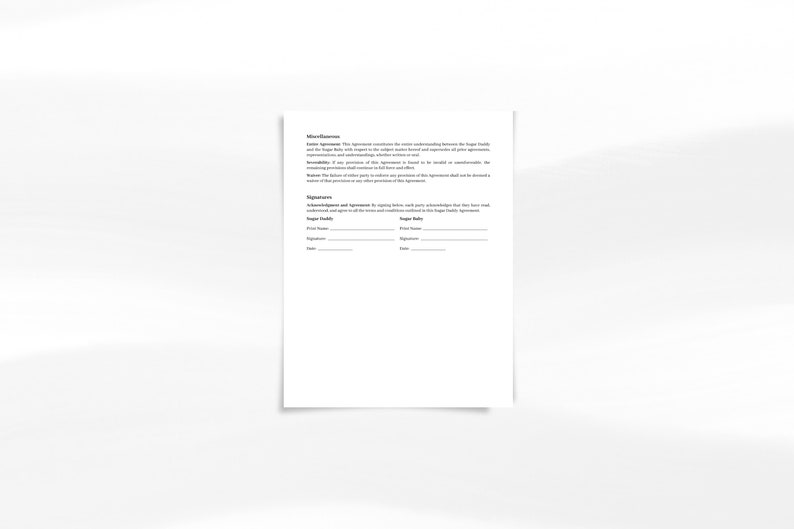 Buy Sugar Daddy Agreement Template Professional and Discreet Contract ...