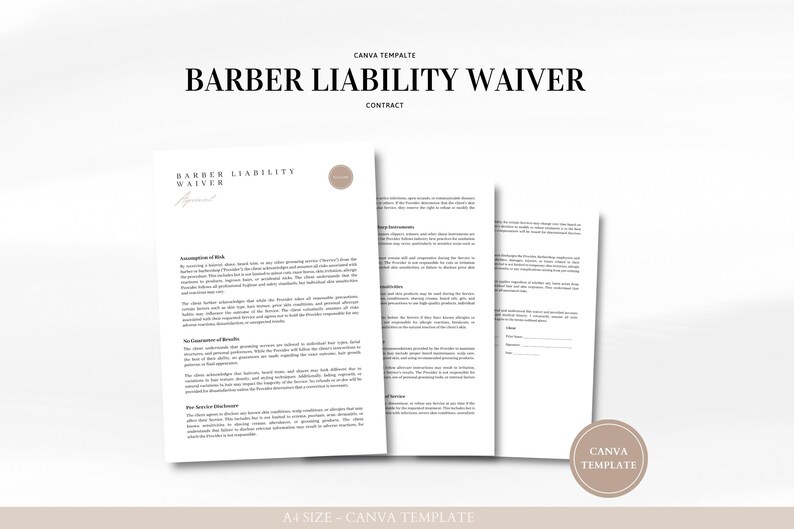 Barber Liability Waiver Canva Template | Client Consent & Grooming ...