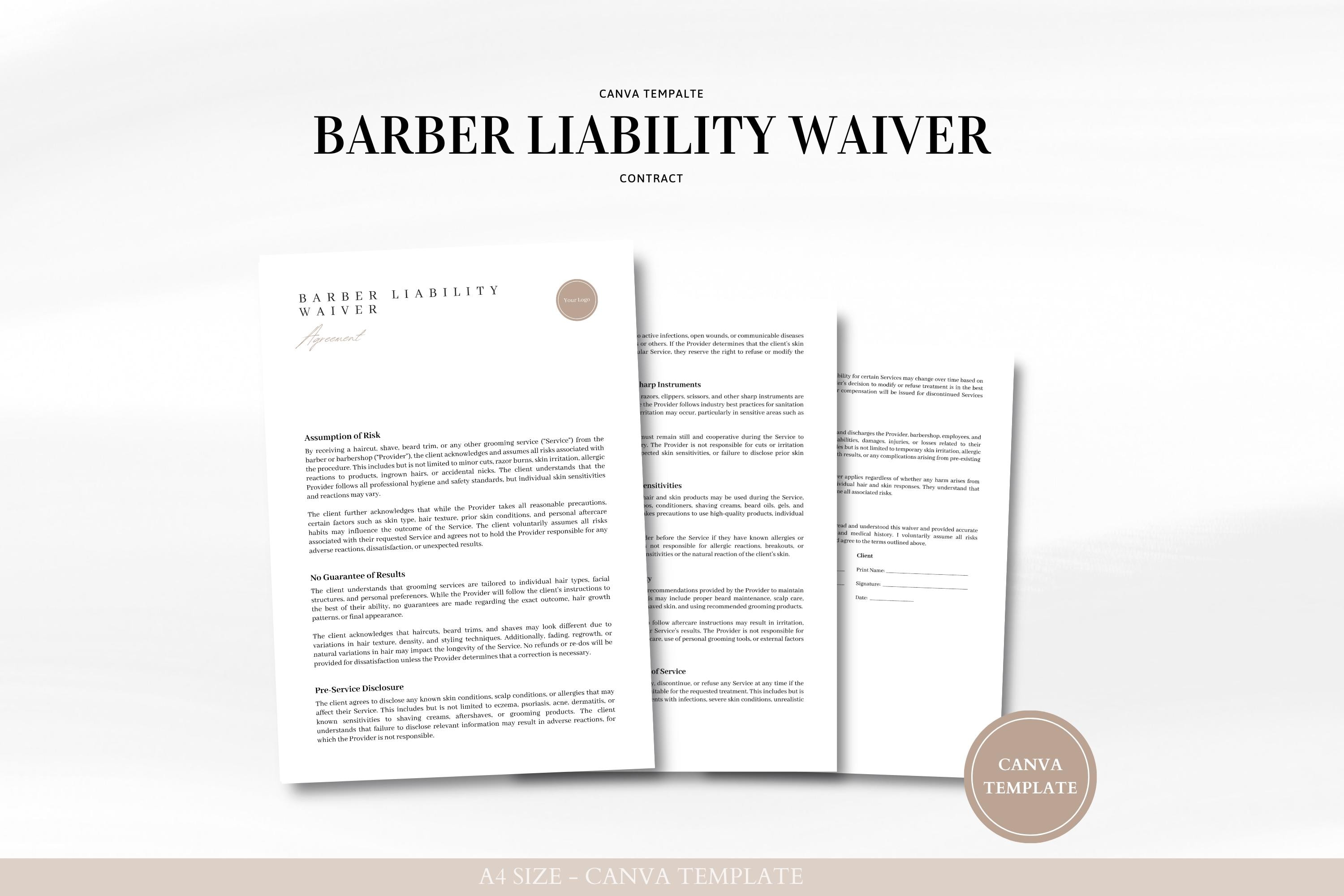 Barber Liability Waiver Canva Template | Client Consent & Grooming ...