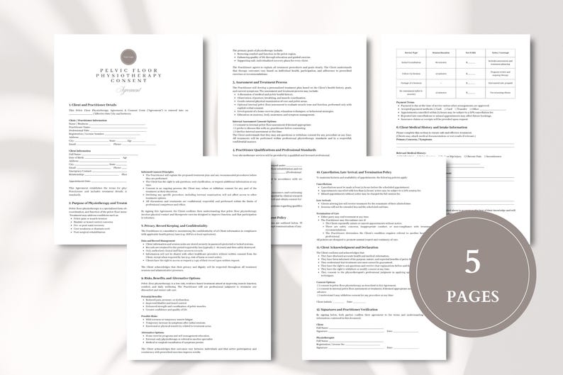 Pelvic Floor Physiotherapy Agreement & Consent Form Template | Client ...