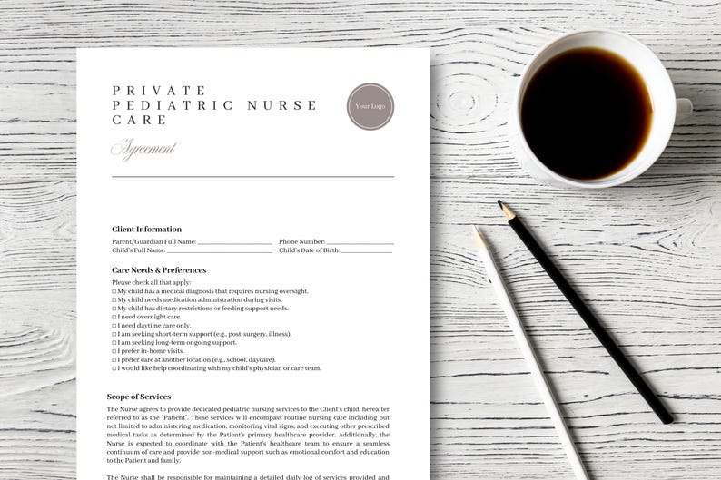 Private Pediatric Nurse Care Agreement Template, Editable Contract for ...