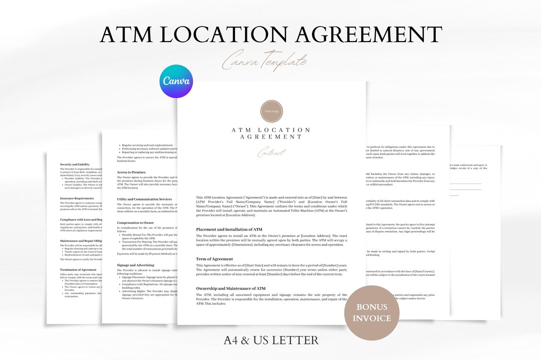 ATM Location Agreement Template Editable Canva Template Professional ...