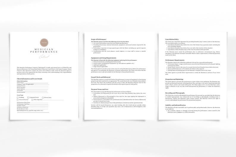 Musician Performance Contract Template Editable Canva Template ...