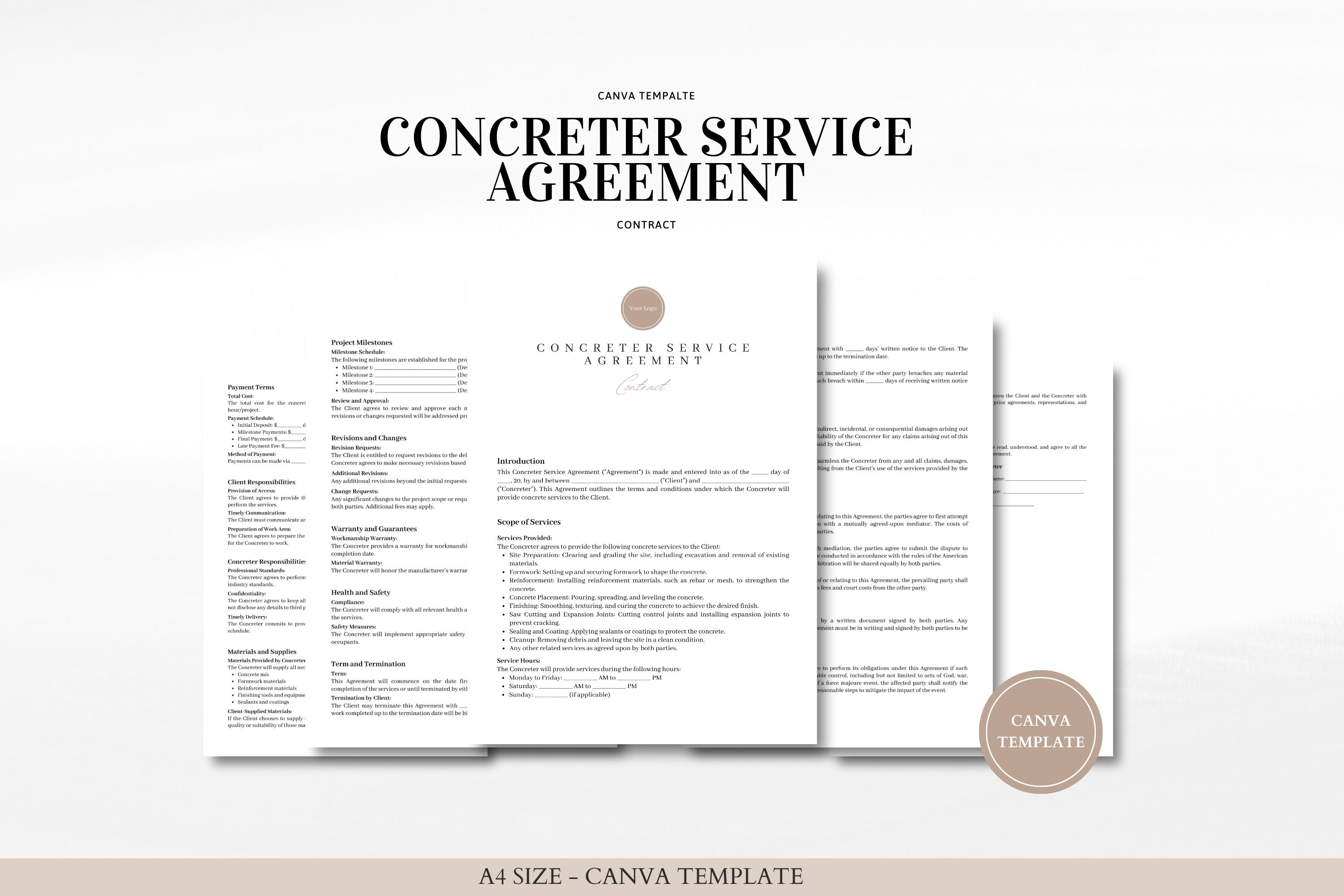 Concreter Service Agreement Template - Professional Contract for ...